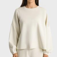 China Jade White Womens Yoga Tops Oversized Long Sleeve Drop Shoulder Solid Pullover for sale