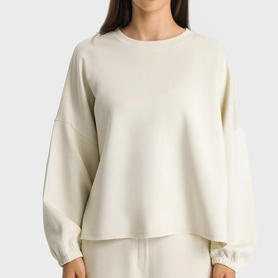 China Jade White Womens Yoga Tops Oversized Long Sleeve Drop Shoulder Solid Pullover for sale