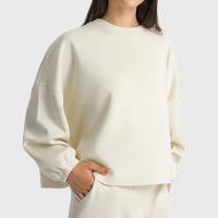 China Jade White Womens Yoga Tops Oversized Long Sleeve Drop Shoulder Solid Pullover for sale