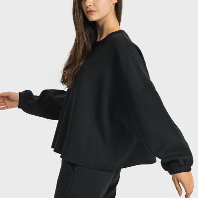 China Women Crewneck Long Sleeve Casual Tops Workout Black Hoodies Pullover for sale