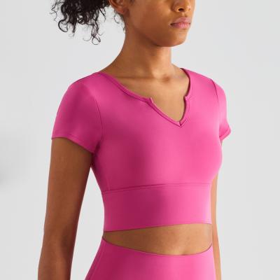 China Altiland Padded Women Workout Tops V Neck Yoga Gym Sports T - Shirts for sale