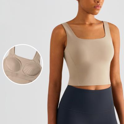 China Square collar Workout Tank Tops For Women Athletic Yoga Bra Built In Fixed Cups for sale