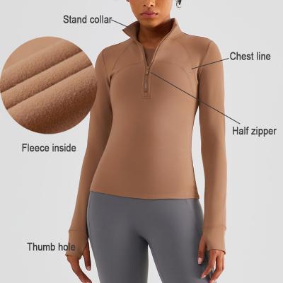 China Half Zip Ladies Equestrian Shirt With Thumb Holes Brushed Inside Winter Equestrian Top for sale
