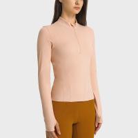 China Half Zipper Womens Stretch Riding Base Layer With Thumb Hole Double Sided Nylon Tops for sale