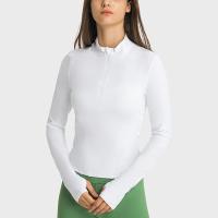 China Half Zipper Womens Stretch Riding Base Layer With Thumb Hole Double Sided Nylon Tops for sale