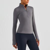 China Half Zip Ladies Equestrian Shirt With Thumb Holes Brushed Inside Winter Equestrian Top for sale