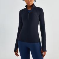 China Half Zip Ladies Equestrian Shirt With Thumb Holes Brushed Inside Winter Equestrian Top for sale