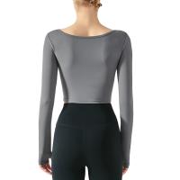 China Fishbone Square Neck Ladies Yoga Tops Nude Slim Customized Logo for sale
