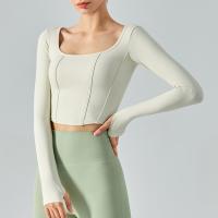 China Fishbone Square Neck Ladies Yoga Tops Nude Slim Customized Logo for sale