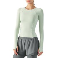 China Polyester Summer Ladies Yoga Tops Long Sleeved T Shirt Four Way Stretch for sale