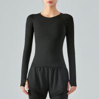 China Polyester Summer Ladies Yoga Tops Long Sleeved T Shirt Four Way Stretch for sale