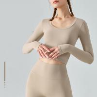 China Breathable Comfortable Ladies Sports Shirt Autumn Winter Nude Yoga Long Sleeve Round Neck for sale