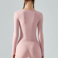 China Breathable Comfortable Ladies Sports Shirt Autumn Winter Nude Yoga Long Sleeve Round Neck for sale