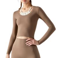China Breathable Comfortable Ladies Sports Shirt Autumn Winter Nude Yoga Long Sleeve Round Neck for sale