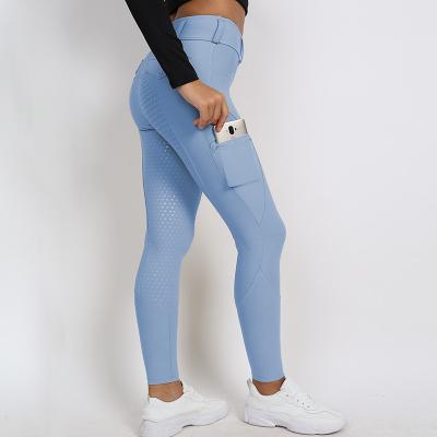 China Women Light Blue Full Seat Silicone Breeches Horse Riding Leggings With Side Pocket for sale
