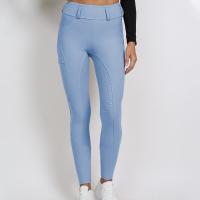 China Women Light Blue Full Seat Silicone Breeches Horse Riding Leggings With Side Pocket for sale