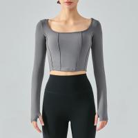 China Fishbone Square Neck Ladies Yoga Tops Nude Slim Customized Logo for sale