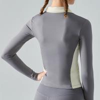 China Color Contrast Long Sleeve Polo Shirts Ladies Equestrian Top High Density for sale