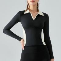 China Color Contrast Long Sleeve Polo Shirts Ladies Equestrian Top High Density for sale