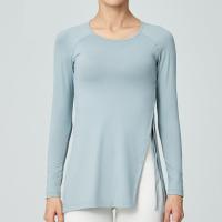 China One Side Pleated Women Yoga Tops Long Sleeve Split Sports Breathable for sale