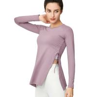 China One Side Pleated Women Yoga Tops Long Sleeve Split Sports Breathable for sale