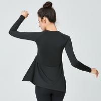 China One Side Pleated Women Yoga Tops Long Sleeve Split Sports Breathable for sale