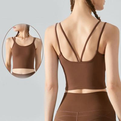 China Running Shock Proof Womens Sports Bra Vest Slim Shoulder Strap Bra for sale