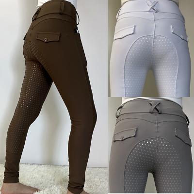 China Brown Silicone Horse Riding Pants High Elastic Equestrian Jodhpurs Breeches Women for sale