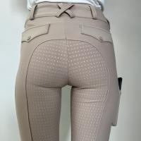 China Beige Khaki Children Horse Riding Silicone Grip Full Seat Breeches With Phone Pocket for sale