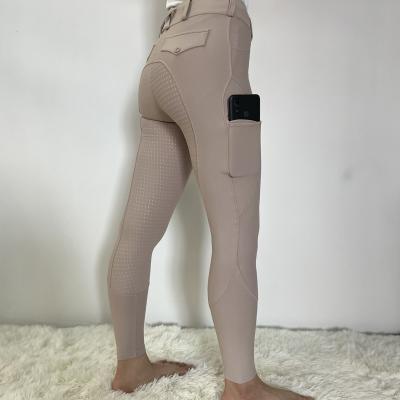 China Beige Khaki Children Horse Riding Silicone Grip Full Seat Breeches With Phone Pocket for sale