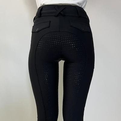 China Pocket Horse Riding Pants Black High Stretch Silicone Grip Kids Equestrian Breeches for sale
