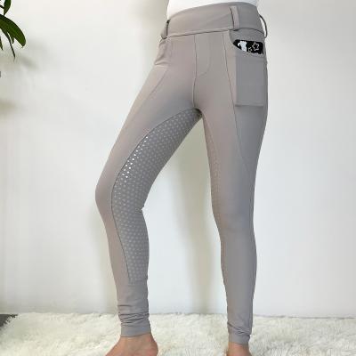 China Grey Women Equestrian Jumping Leggings Silicone Racing Breeches With Two Pockets for sale