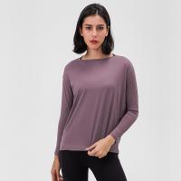 China Nylon Nude Feel Ladies Yoga Tops Workout Fashion Loose Women Long Sleeve Shirts for sale