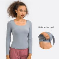 China Winter Low Wide Neckline Sports Yoga Clothes Long Sleeved Shirts High Elastic for sale