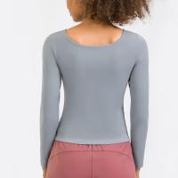 China Winter Low Wide Neckline Sports Yoga Clothes Long Sleeved Shirts High Elastic for sale