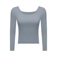 China Winter Low Wide Neckline Sports Yoga Clothes Long Sleeved Shirts High Elastic for sale