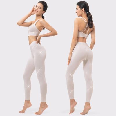 China Flash Sequin Yoga Set Clothes Nylon Moisture Wicking Womens 2 Piece Workout Sets for sale