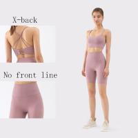 China V Shaped Yoga Set Clothes tummy control Breathable 2 Piece Shorts And Crop Top for sale