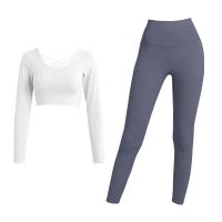 China Long Sleeve Two Piece Yoga Outfits Moisture Wicking Yoga Pants And Tops Sets for sale