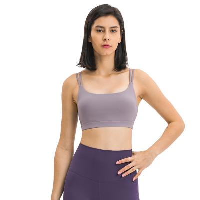 China Yoga Push Up Womens Sports Bra Double Ribbon Sexy Nylon Quick Dry for sale