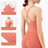 China 9 Colors Nude Yoga Womens Sports Bra Sexy Nylon Sweat Wicking Water Drop Back for sale