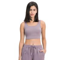 China Latest U-Shaped Elastic Women Sports Bra Wide Strap Female Fitness Tank Top With Pad for sale