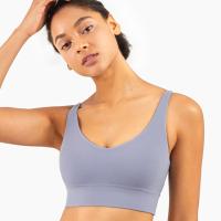 China Nylon Spandex Deep V Neck Sports Bra Gathered Skin Friendly for sale
