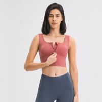 China Blue Grey Gathered Women's Sports Bra Front Zip Shockproof Gym Running Fitness Crop Top for sale