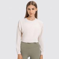 China Jacquard Womens Long Sleeve Sweatshirts Nylon Loose Yoga Tops Quick Dry for sale