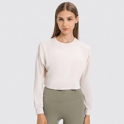 China Jacquard Womens Long Sleeve Sweatshirts Nylon Loose Yoga Tops Quick Dry for sale