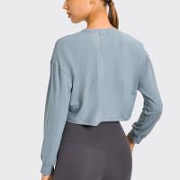 China Jacquard Womens Long Sleeve Sweatshirts Nylon Loose Yoga Tops Quick Dry for sale