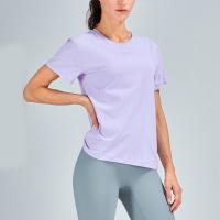 China Nude Feeling Women'S Short Sleeve Yoga Tops Mesh Stitching Womens Running T Shirt for sale