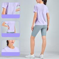 China Nude Feeling Women'S Short Sleeve Yoga Tops Mesh Stitching Womens Running T Shirt for sale