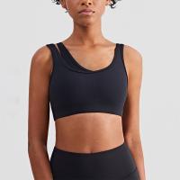 China Mesh Stitching Strappy Back Sports Bra Girls Elastic Bottom Padded Crop Top for sale